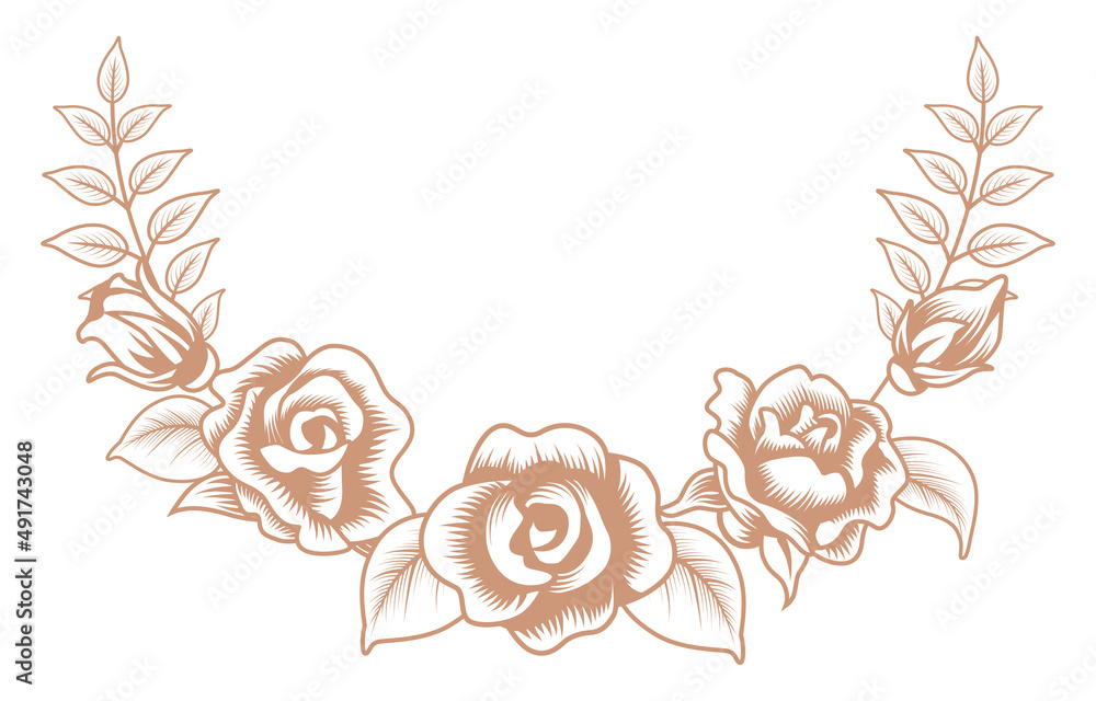 Rose flower curved decoration - line art, vintage style Stock Vector ...