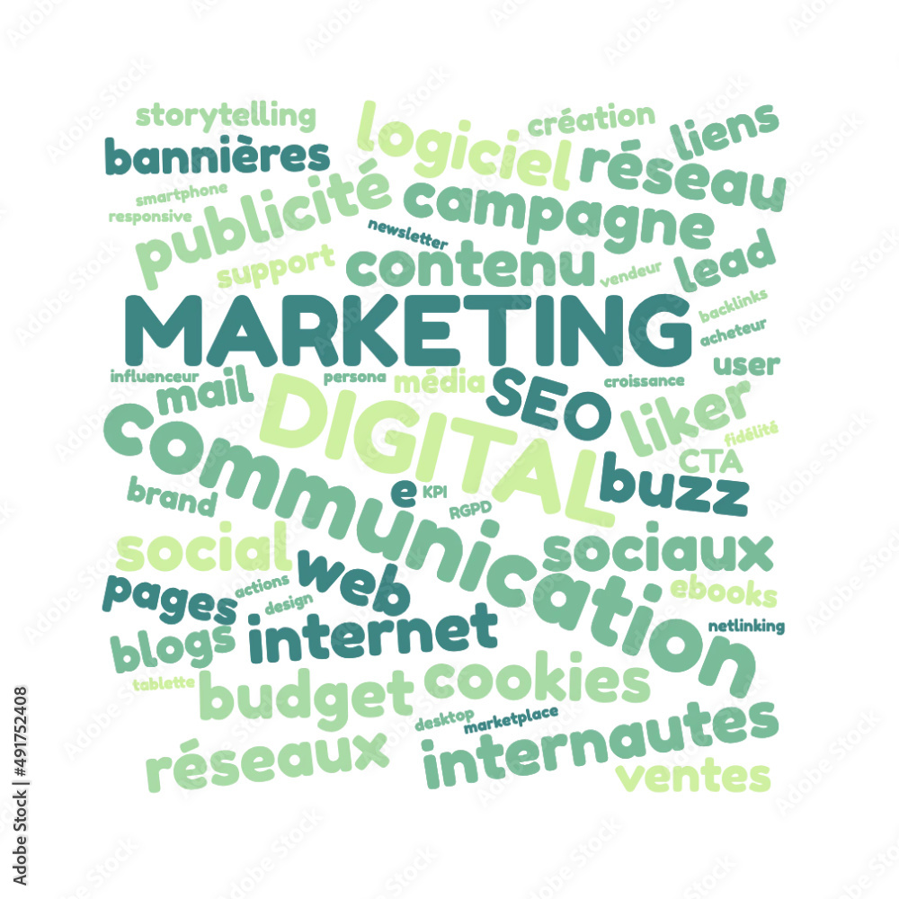 Illustration Marketing Digital en nuage de mots avec un fond transparent Stock Vector | Adobe Stock