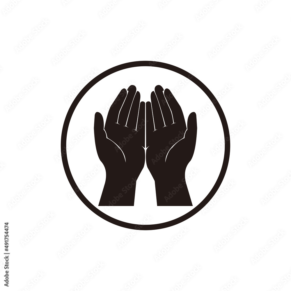 Gesture of the hands folded in prayer. Hands cupped together symbol on ...