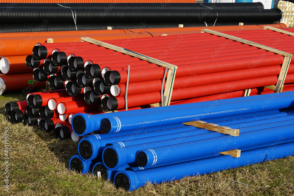 underground communication plastic pipes of different colors and ...