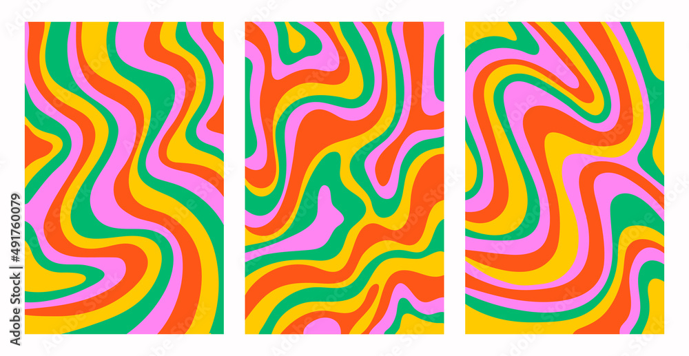 Retro set colorful psychedelic vertical backgrounds in style 70s, 80s ...