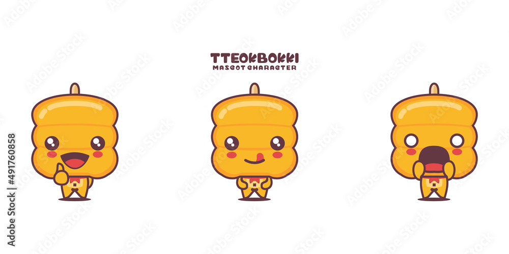 Cute Tteokbokki cartoon illustration, korean traditional food, with ...