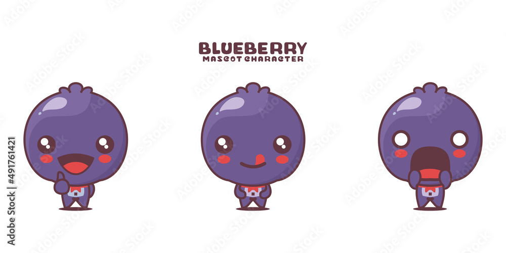 vector blueberry cartoon illustration, with different expressions Stock ...