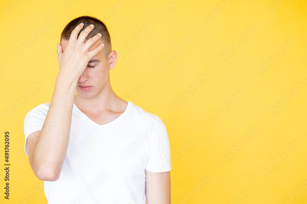 Facepalm gesture. Shocked man. Epic fail. Embarrassed guy covering ...
