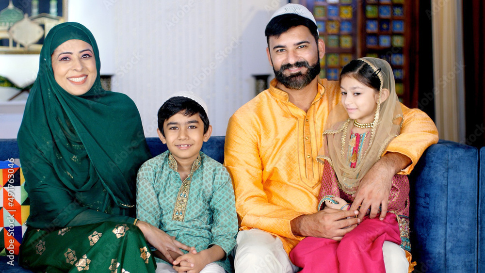 Modern nuclear Muslim family in India - Happy family with two kids and ...