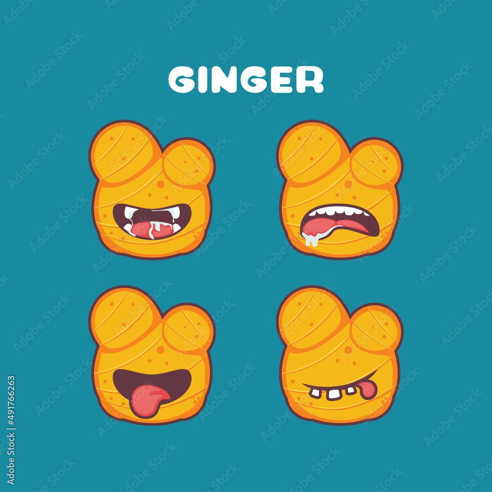 Ginger cartoon. vector illustration of herbs. with different mouth ...