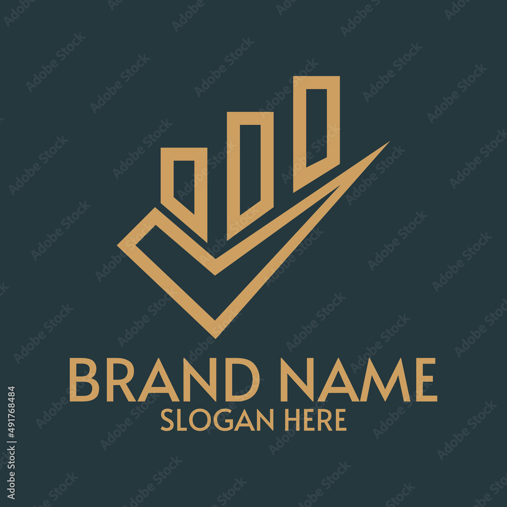 gold diagram chart and checkmark vector logo template for management ...