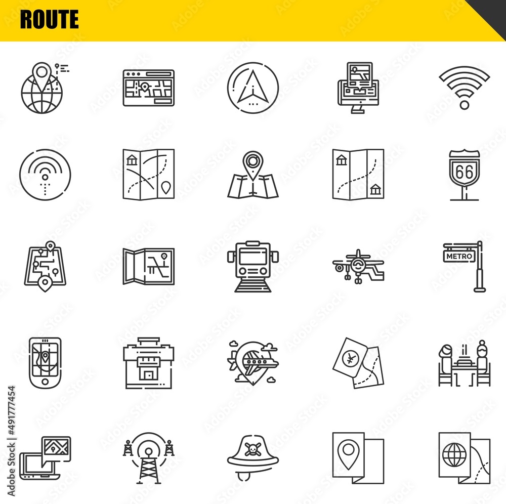 route vector line icons set. location, gps and street map Icons. Thin ...