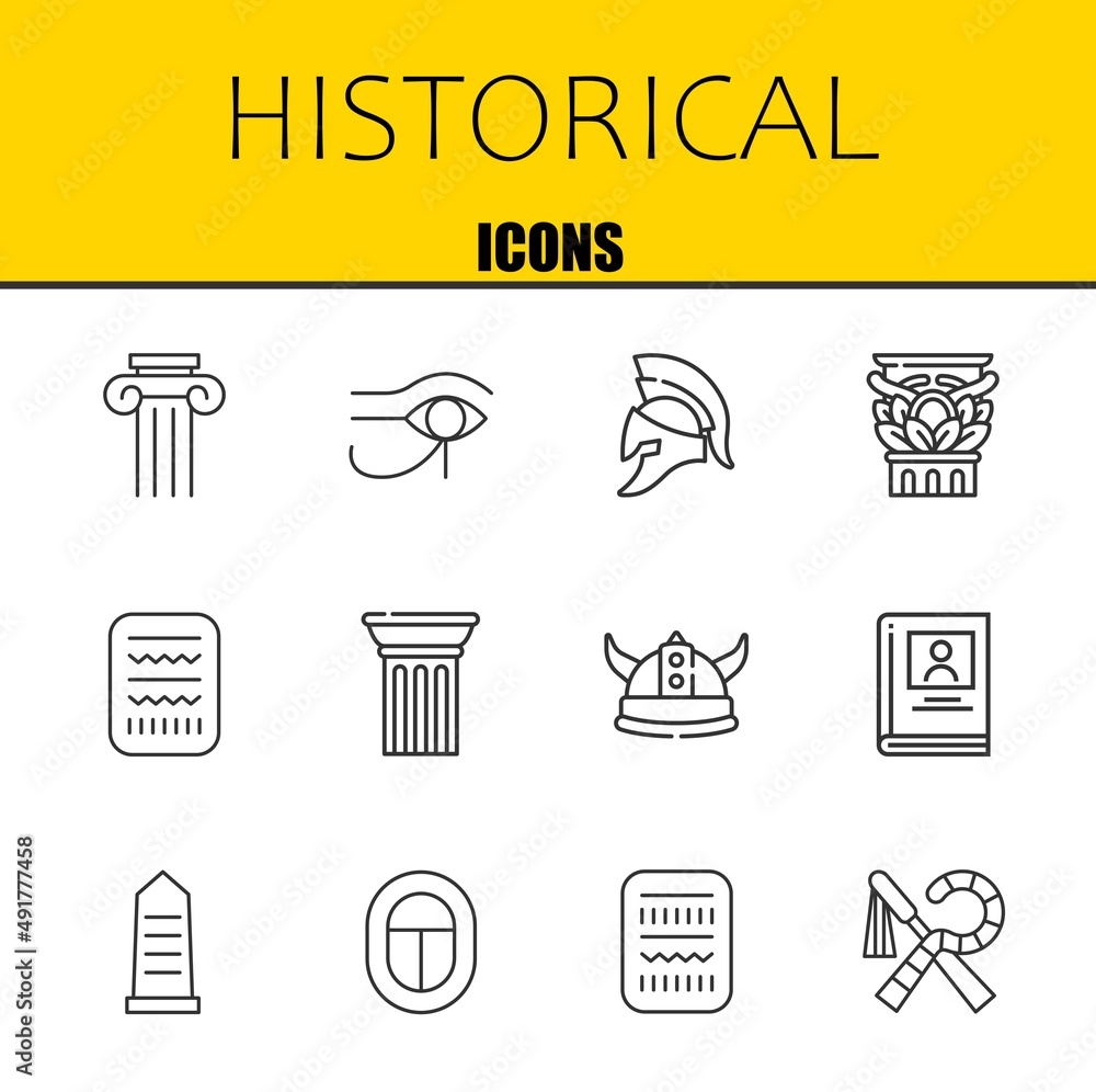 historical vector line icons set. column, egypt and helmet Icons. Thin ...