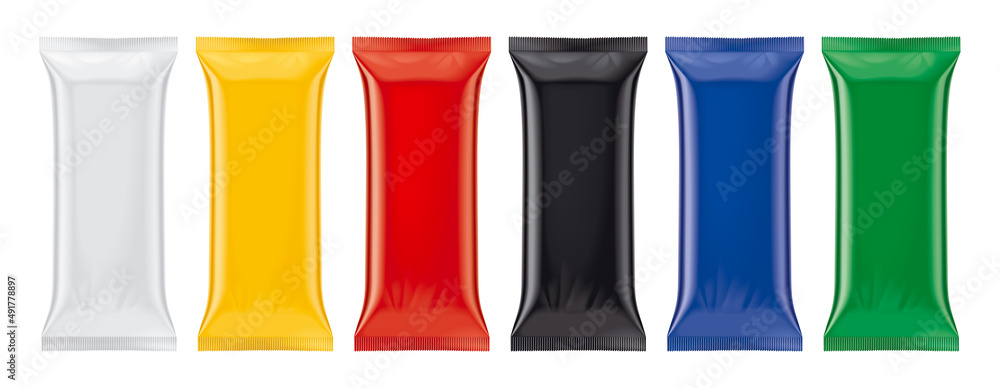 Set of color packaging for foods. 3d rendering Stock Illustration ...