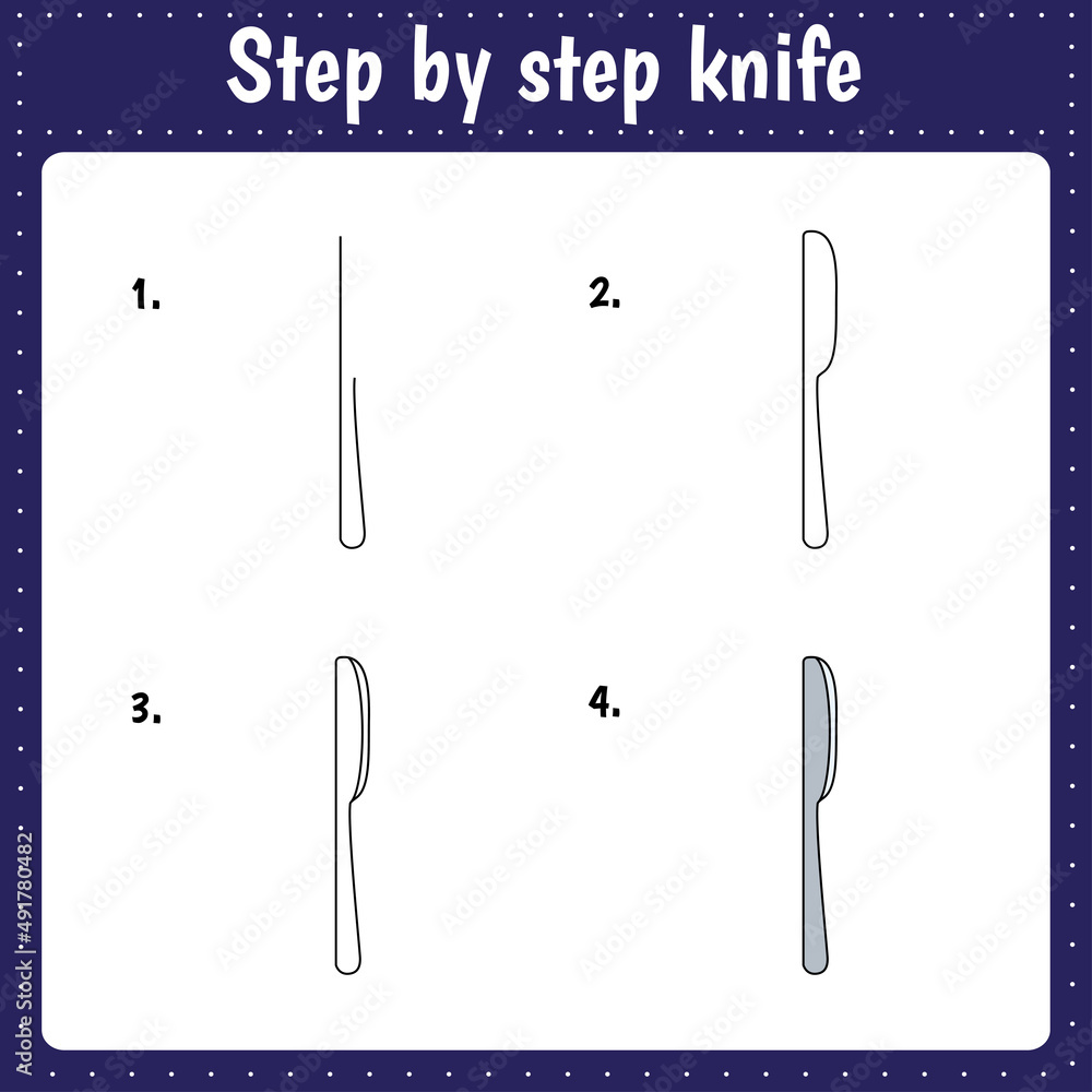 How to draw a knife. Educational page for children. Creation step by ...