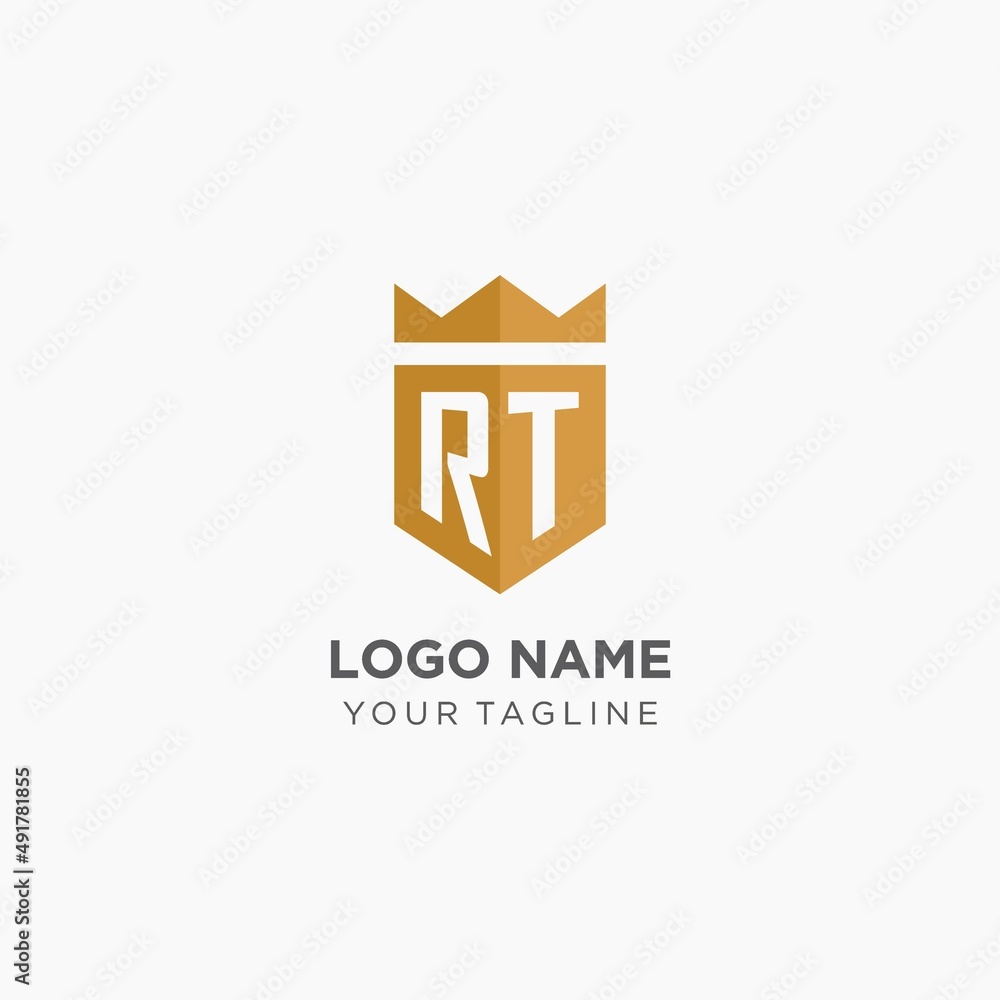 Monogram RT logo with geometric shield and crown, luxury elegant ...