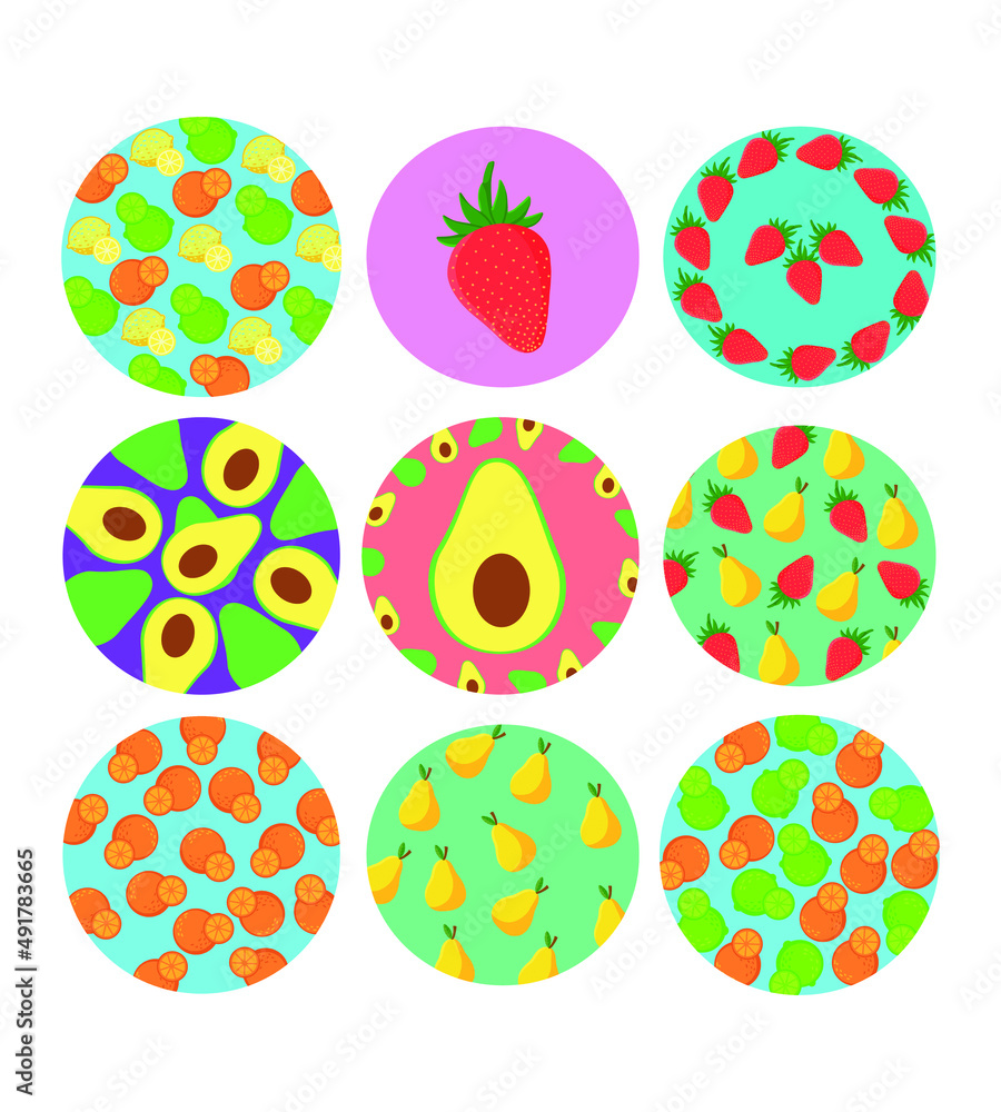 Set of stickers with berries and fruits. various fruit tags with ...