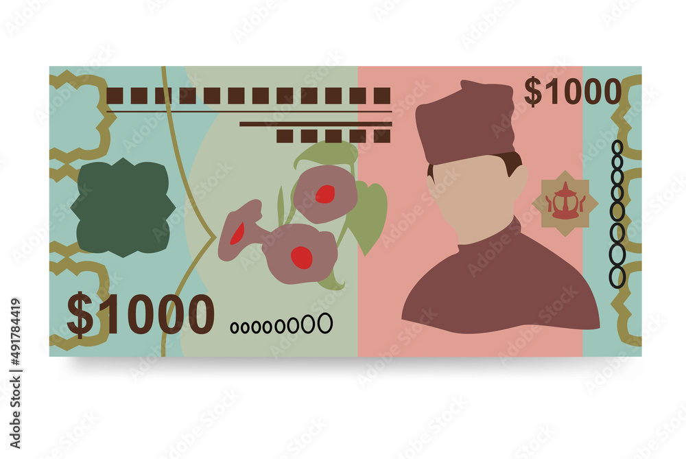Brunei Dollar Vector Illustration. Brunei money set bundle banknotes ...