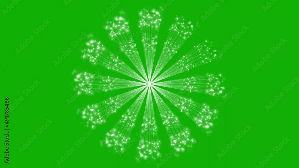 Circular light rays and glitter particles motion graphics with green ...