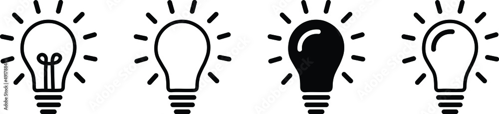 Light bulb icon set. Isolated Bulbs of different types hand drawn ...