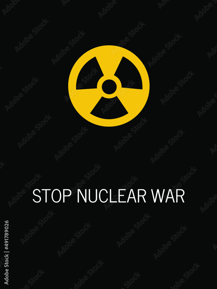 Stop nuclear war designs with radiation symbol isolated on black ...