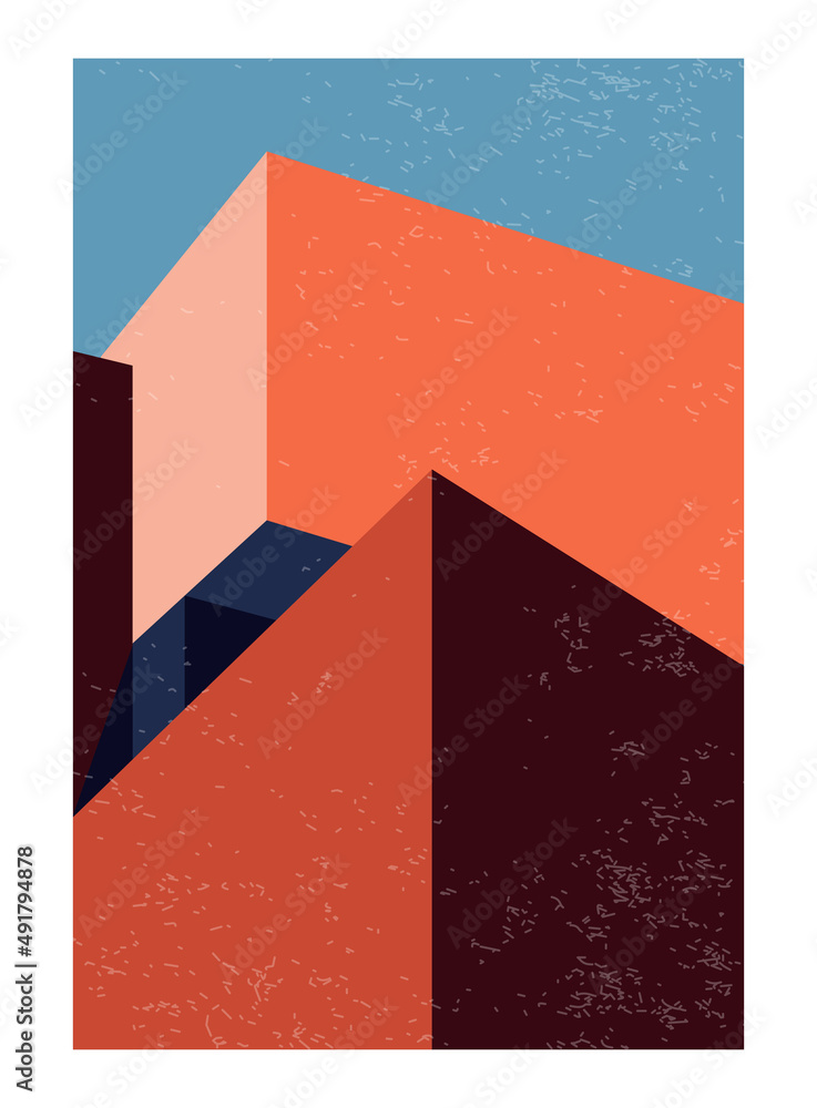 Contemporary aesthetic geometry architecture poster in mid century ...