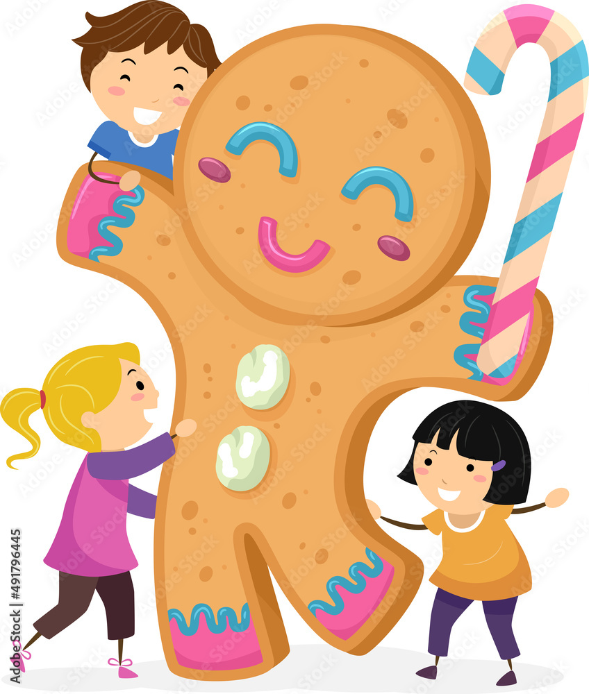 Stickman Kids Ginger Bread Man Illustration Stock Vector | Adobe Stock