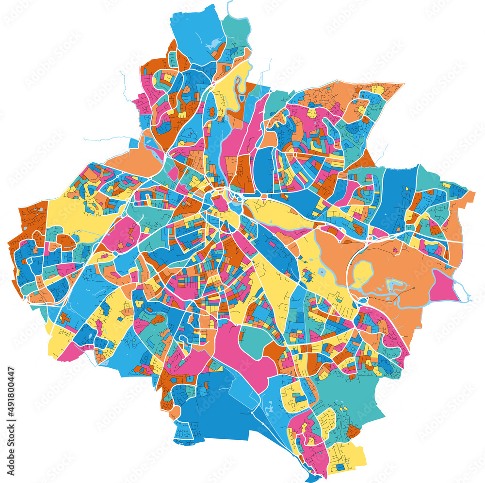 Derby, England colorful high resolution art map Stock Vector | Adobe Stock