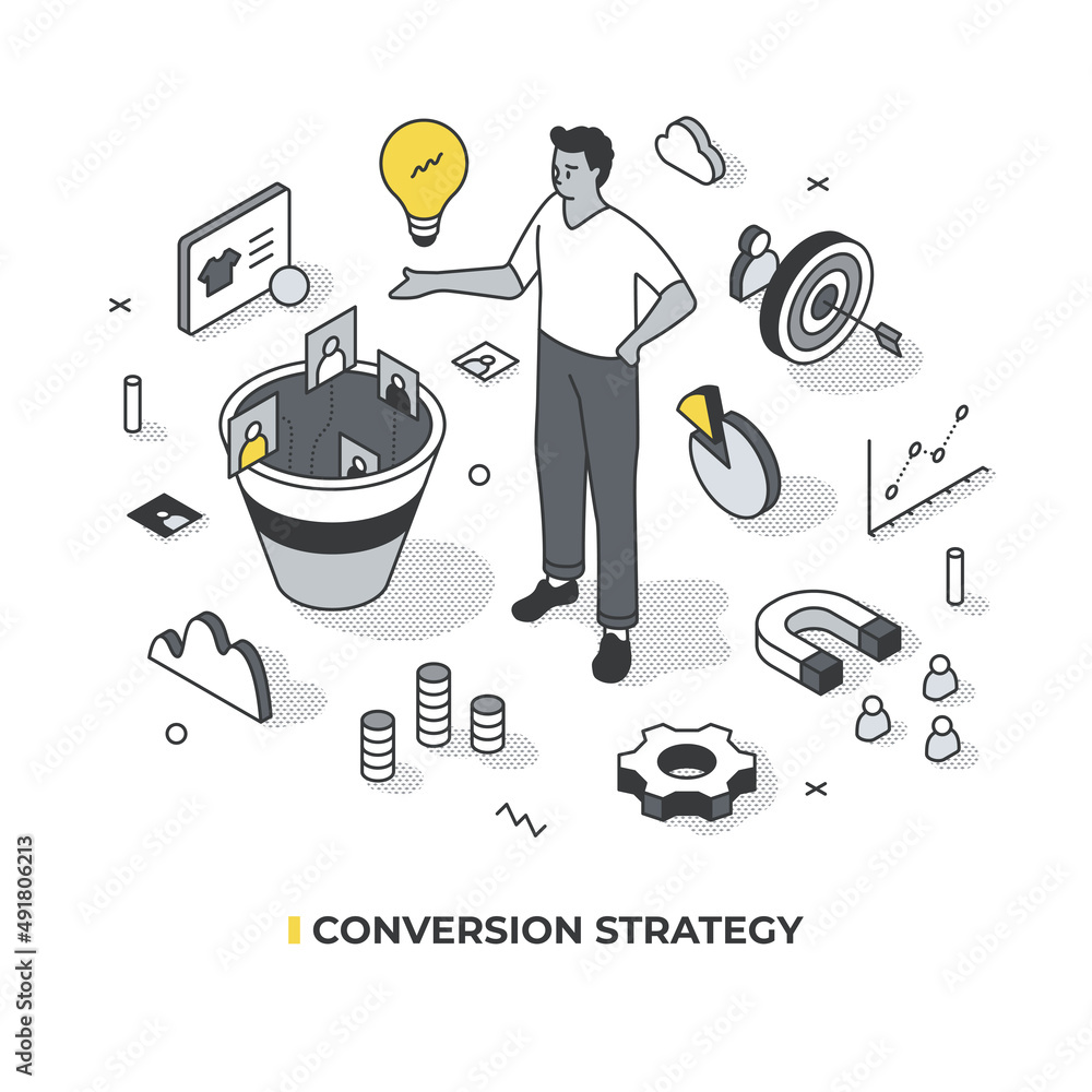 Conversion Strategy Isometric Scene Stock Vector | Adobe Stock