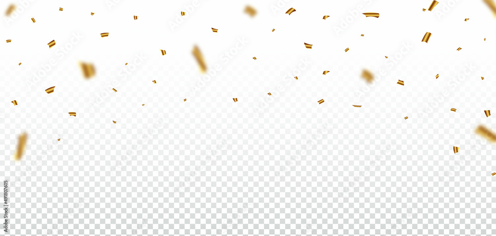 Vecteur Stock Golden confetti falling illustration on a transparent background. Festival ...