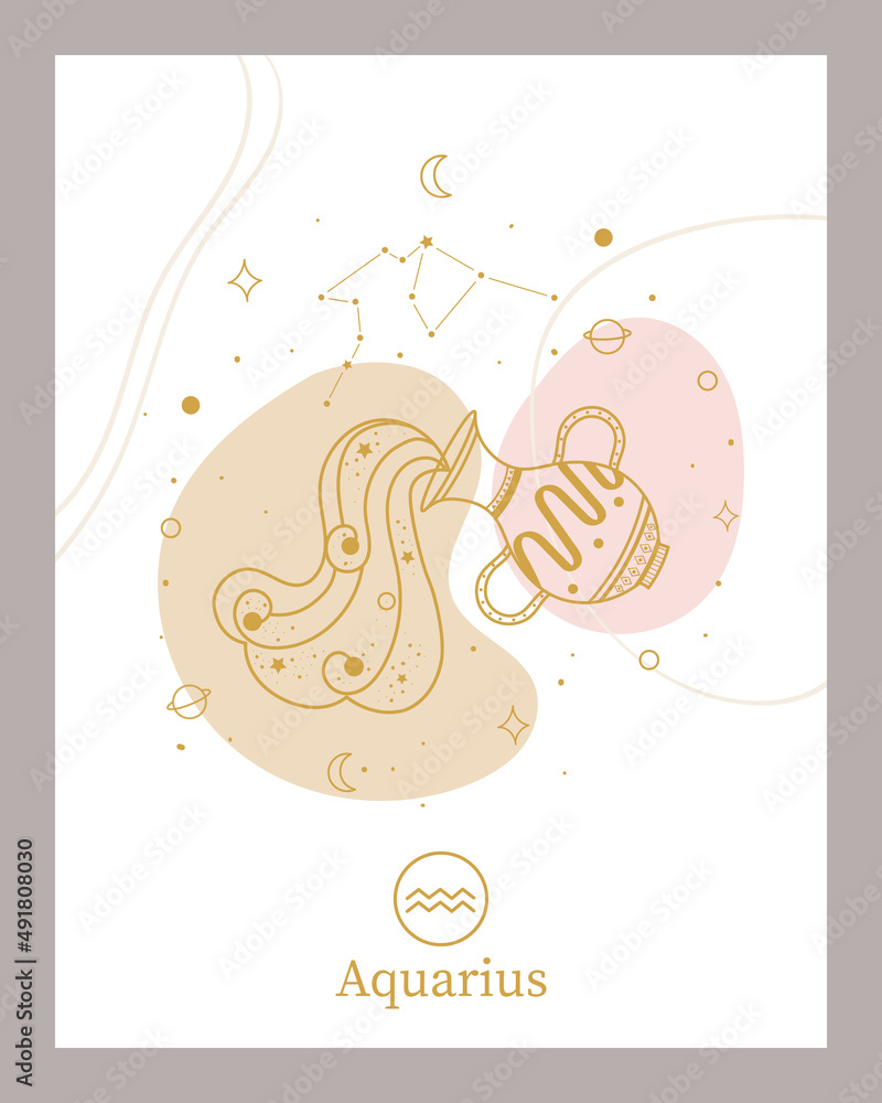 Zodiac Aquarius horoscope sign line abstract art silhouette design ...