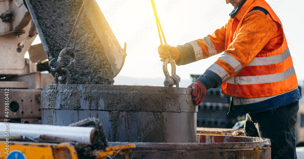 Workers start construction of a concrete bridge Stock Photo | Adobe Stock
