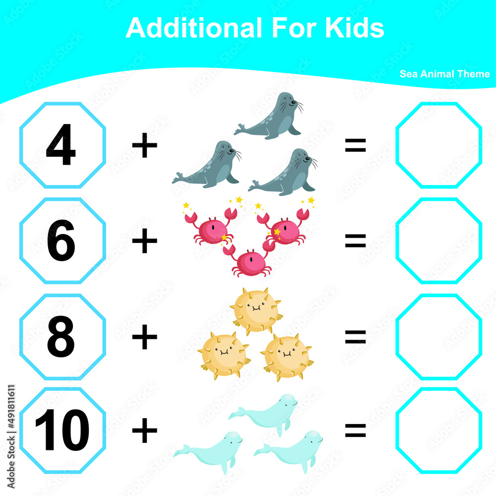 Counting Addition Game for Preschool Children. Educational printable ...