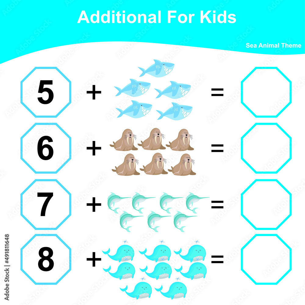 Vetor de Counting Addition Game for Preschool Children. Educational ...