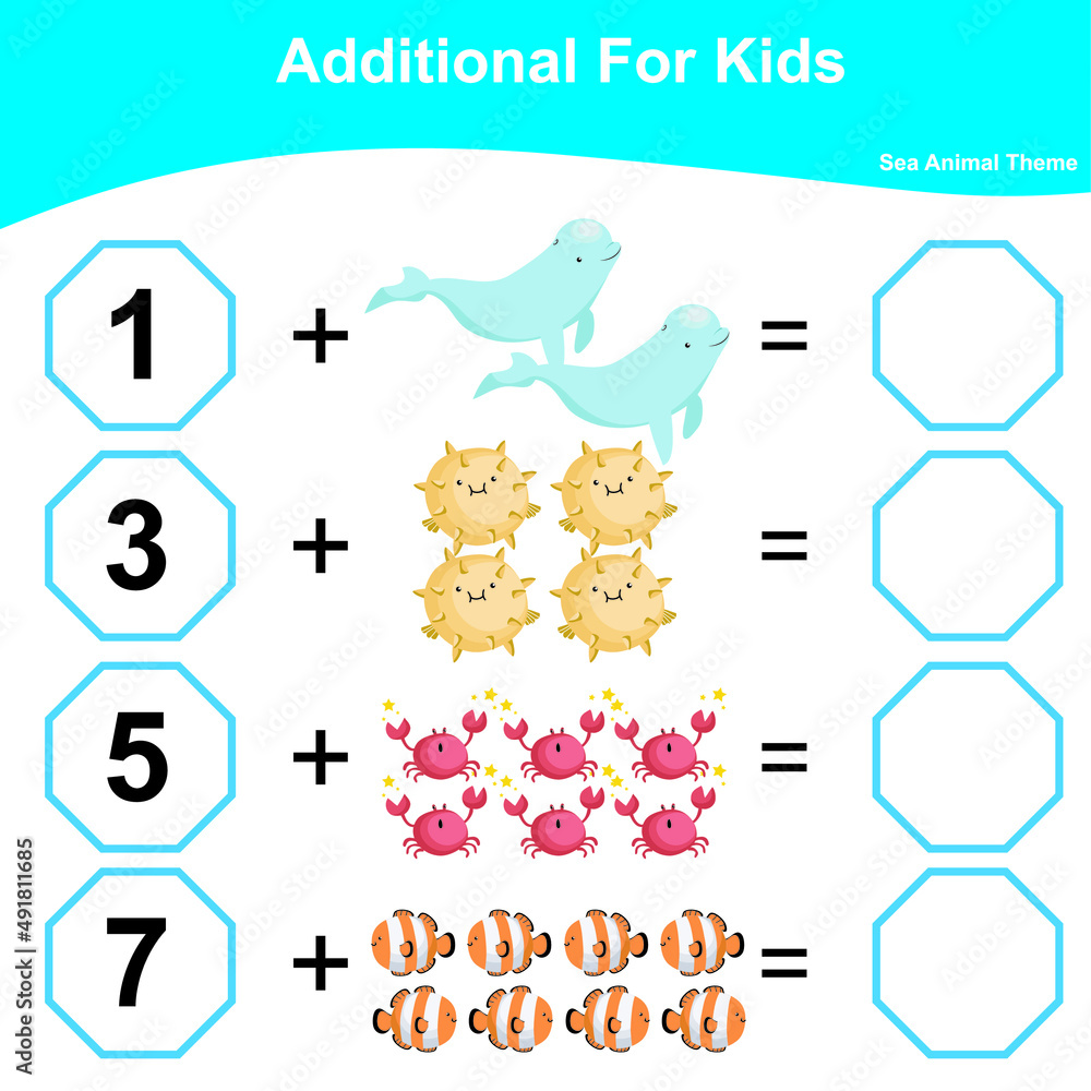 Counting Addition Game for Preschool Children. Educational printable ...