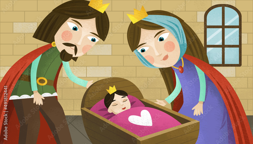 cartoon scene queen and king with son or daughter Stock Illustration ...