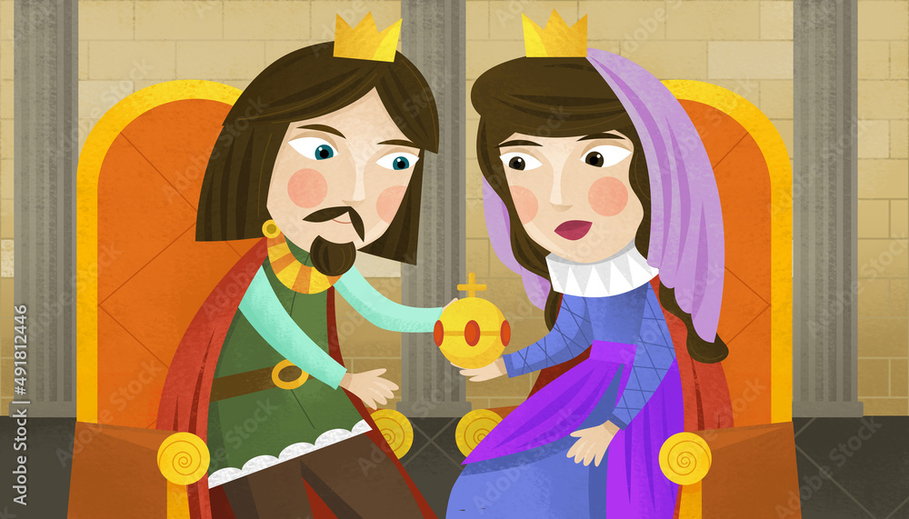 cartoon scene queen and king with son or daughter Stock Illustration ...
