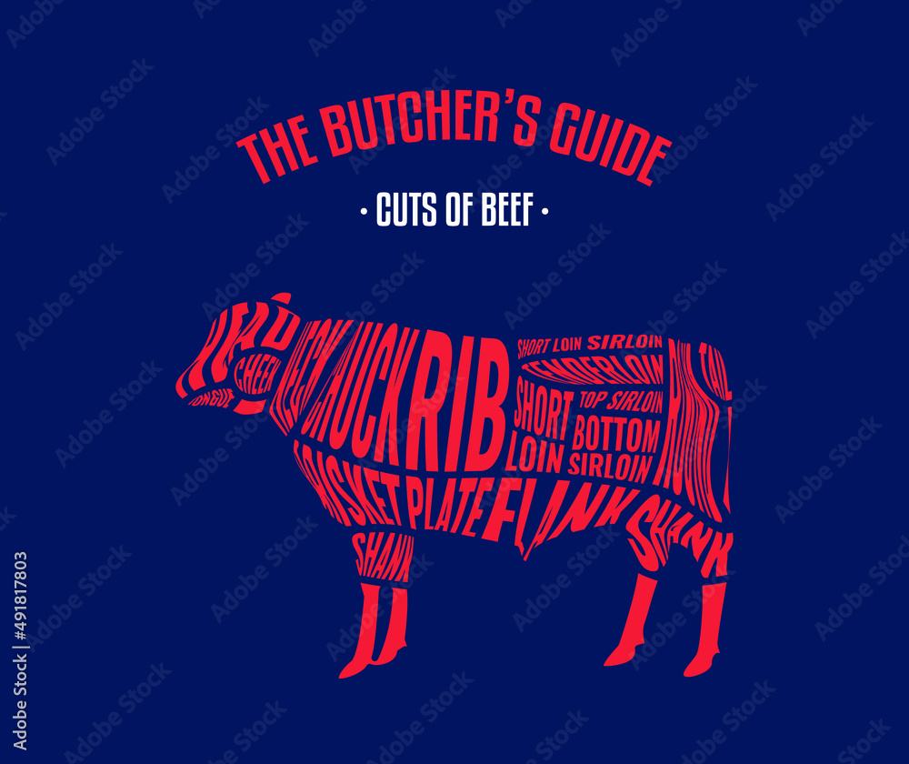 Meat and Beef cuts. Diagrams for butcher shop. Scheme of beef. Vector ...