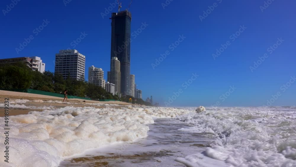 Gold Coast Queensland. The view of Surfers Paradise beach alongside ...