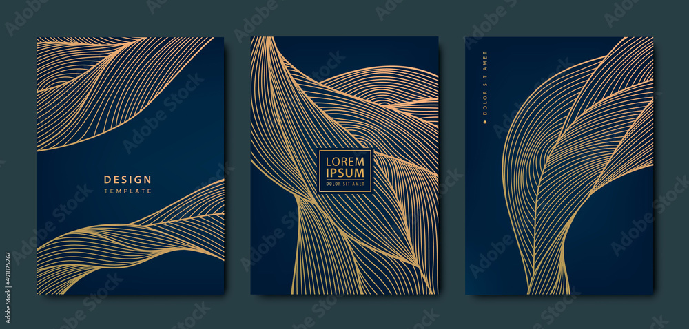 Vector japanese background with Gold texture. Luxury black wavy line ...