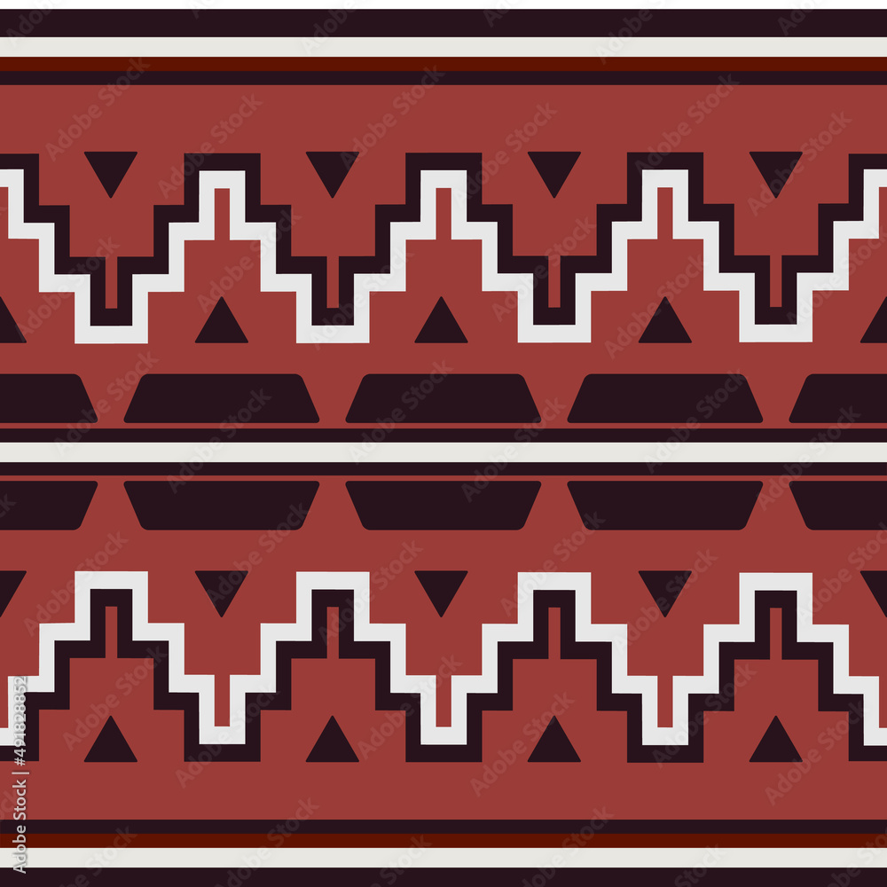 Navajo style seamless pattern, made in vector. Red orange, brown, white ...