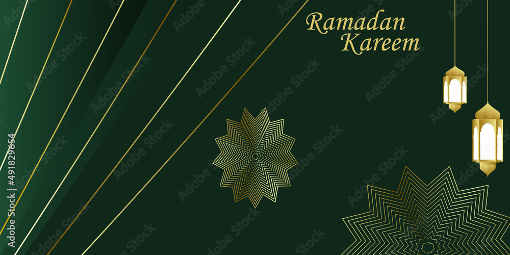 Luxury Ramadan background, green and gold background vector design ...