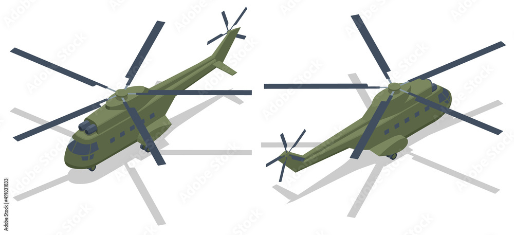Isometric Military helicopter vector. Transport helicopter. Military ...