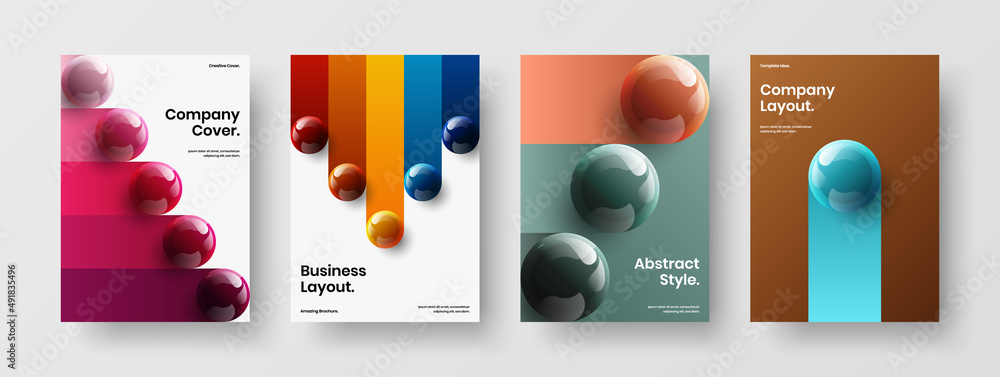 Minimalistic 3D spheres cover template collection. Vivid pamphlet ...