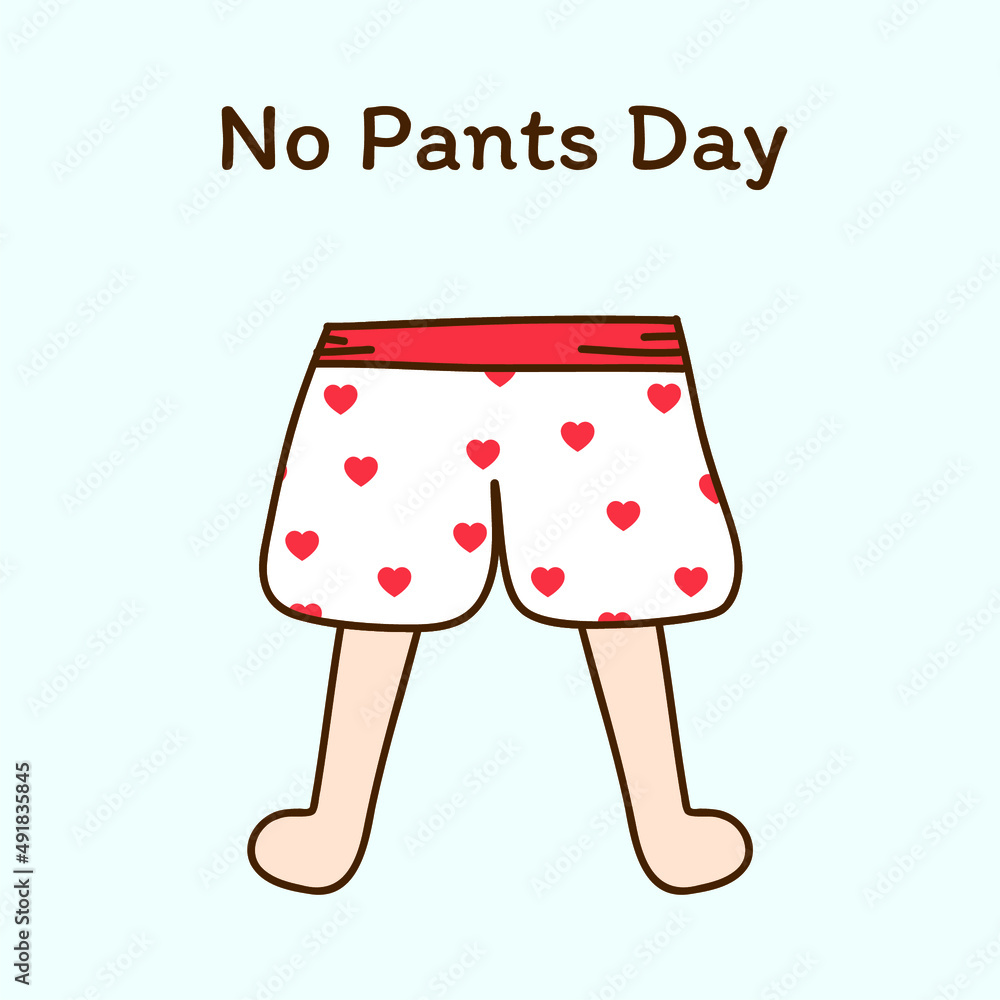 Hand drawn cute cartoon vector; No Pants Day. Stock Vector | Adobe Stock