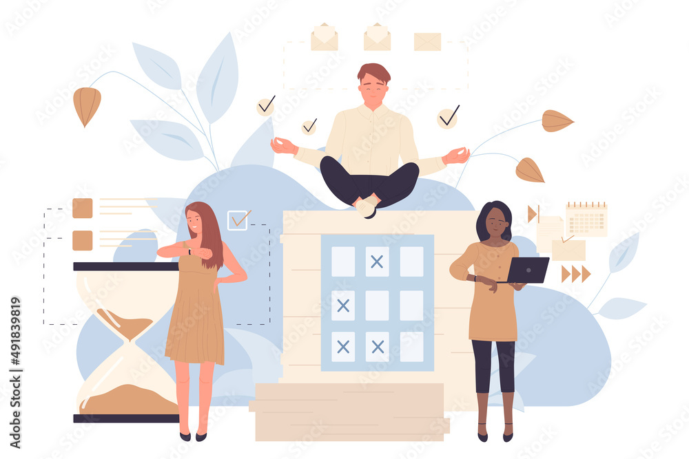 Time management and personal business efficiency vector illustration ...