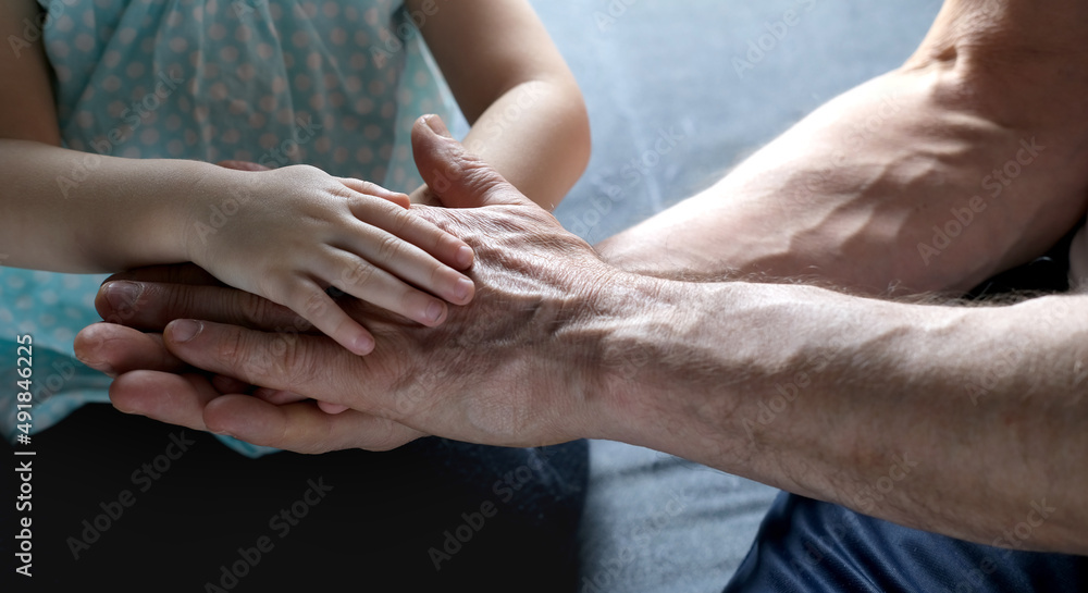 adult male hands holding kid hands, Family Help Care Concept, small ...