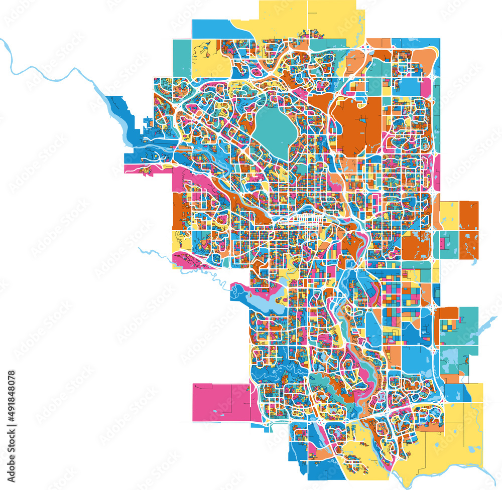 Calgary, Canada colorful high resolution art map Stock Vector | Adobe Stock