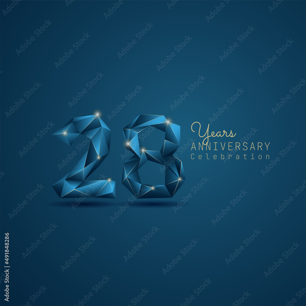 28 years anniversary logotype with blue low poly style. Vector Template ...