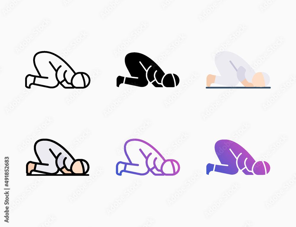 Sujud icon set with different styles. Style line, outline, flat, glyph ...