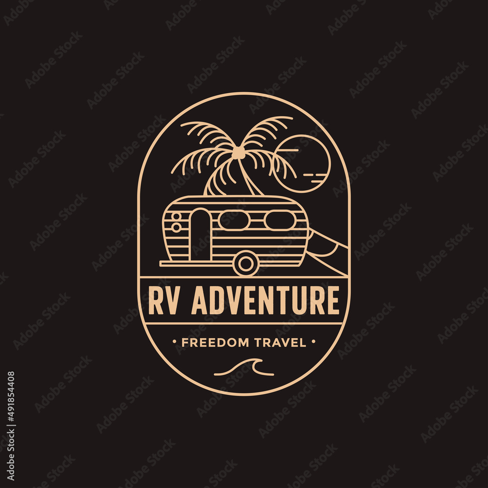 Vintage retro RV camper van logo icon illustration template with line ...