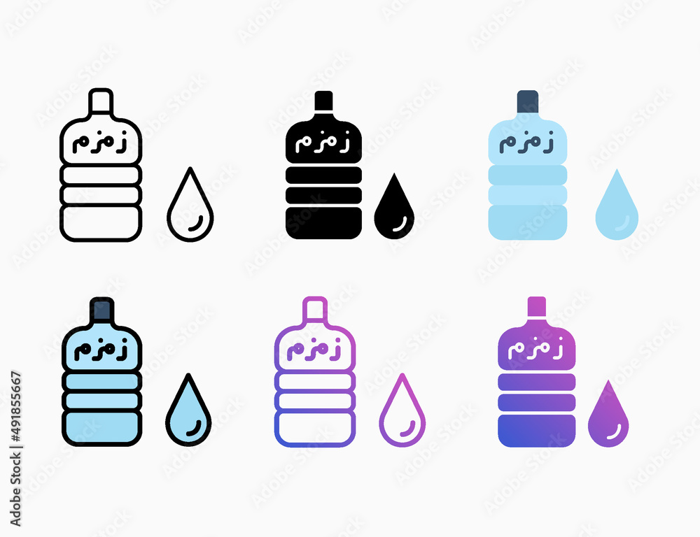Zam zam water galloon icon set with different styles. Editable stroke ...