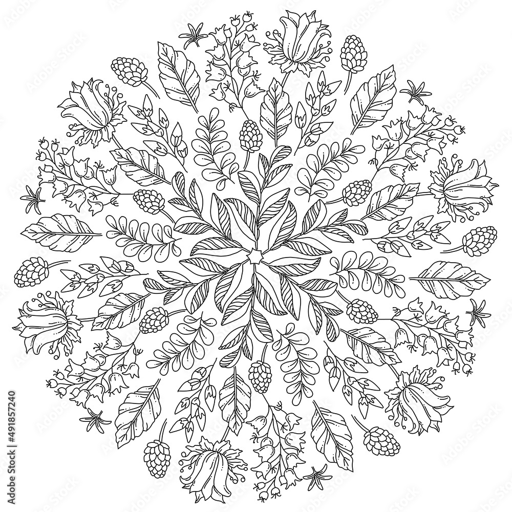 Hand drawn coloring page for kids and adults. Beautiful drawing with ...