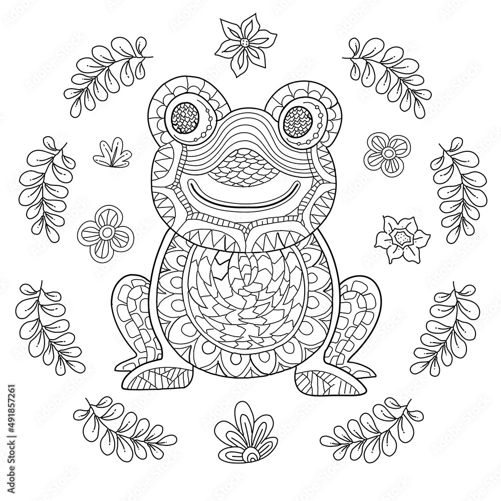 Hand drawn round shape coloring page for kids and adults. Beautiful ...